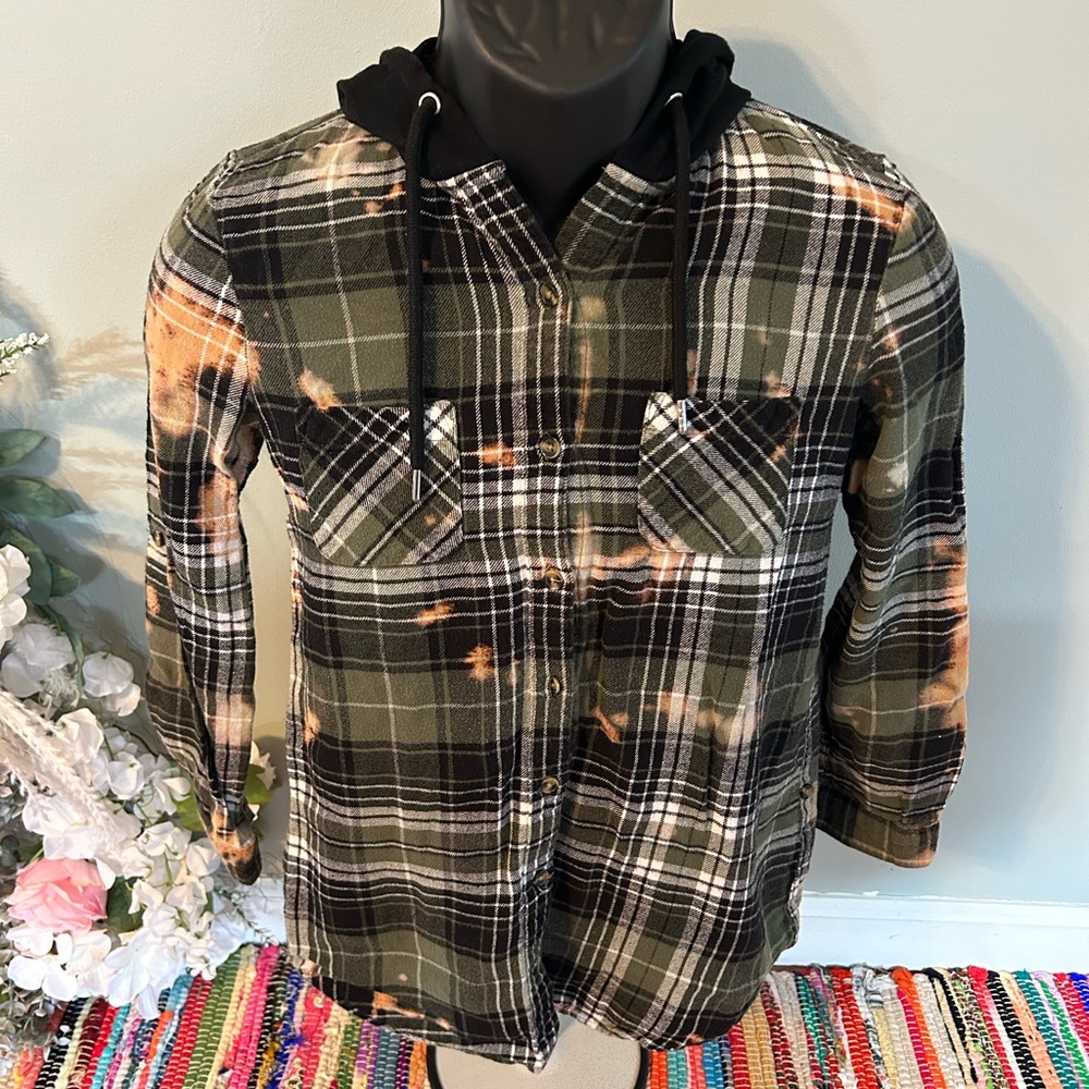 Acid Wash Plaid Flannel Shirt Checker Pattern Black G… - Gem